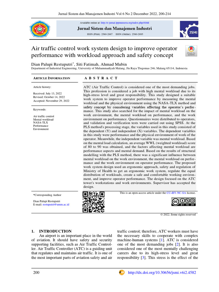 Air Traffic Control Work System Design To Improve Operator Pdf Workload Human Factors And