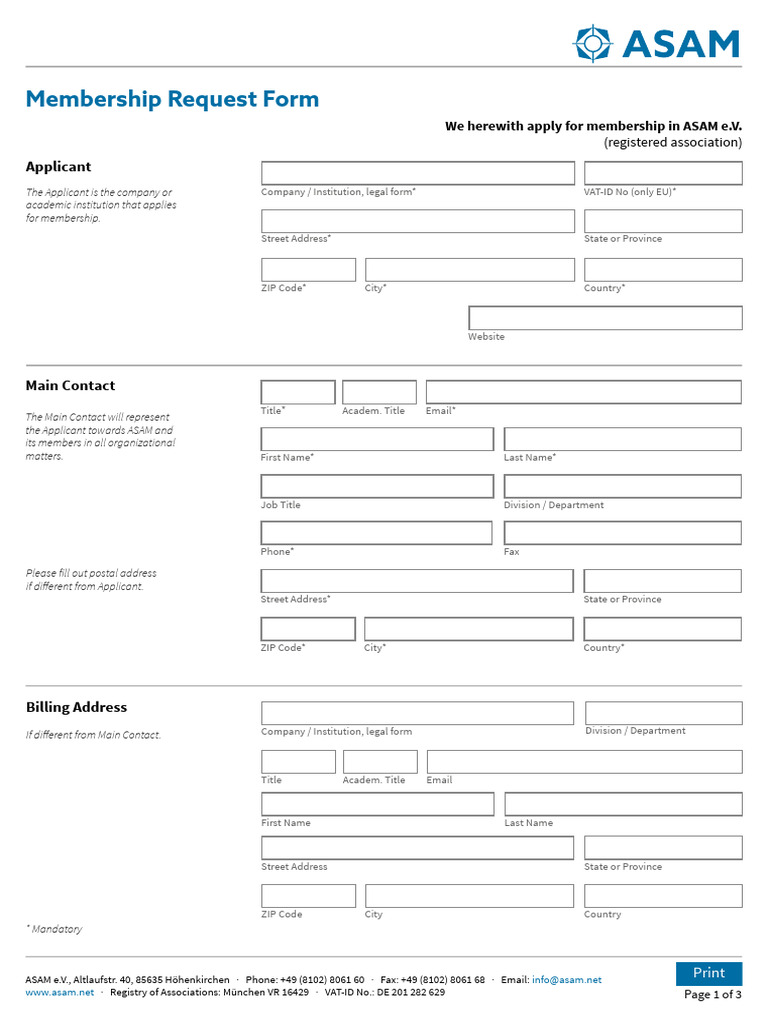ASAM e.V. Membership Application Form | PDF | Business