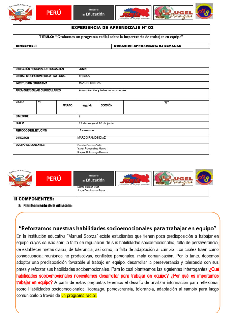 2° Experiencia de Aprendizaje 03 | PDF | Aprendizaje | Perú