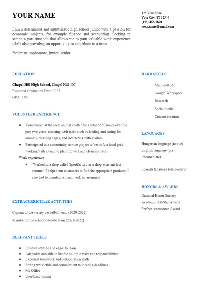 High School Resume No Work Experience | Download Free PDF | Résumé