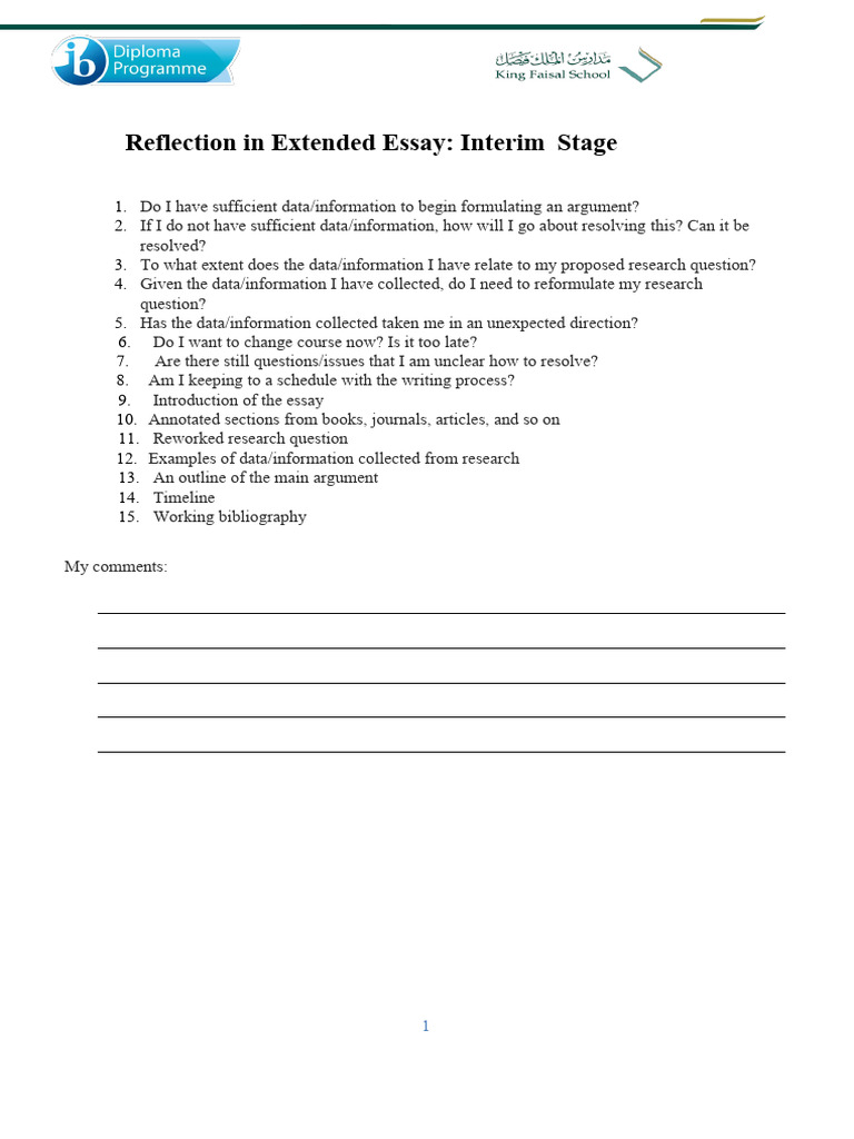 Reflection in Extended Essay Interim Stage 2 | PDF