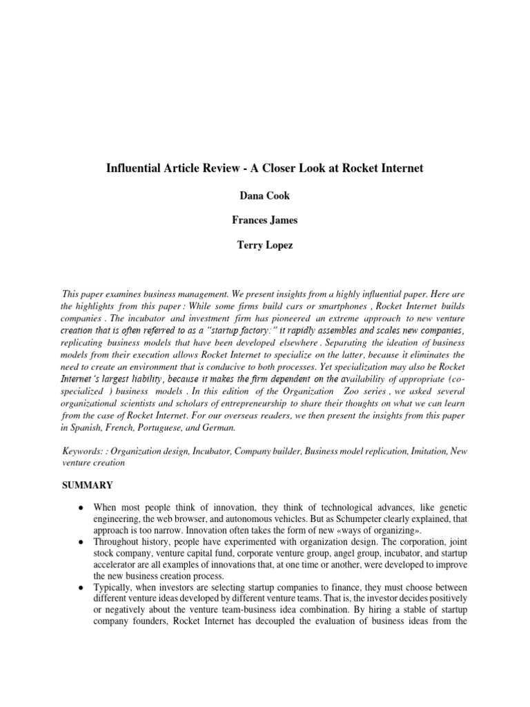 Ojsadmin, Influential Article Review - A Closer Look at Rocket Internet ...