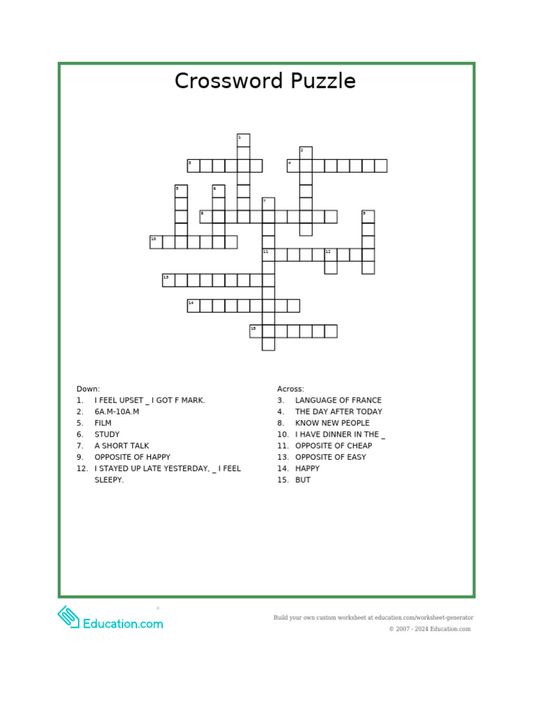 Education Crossword Wordsearch | PDF | Word Search | Linguistics