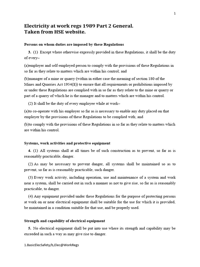 1b Electricity at Work Regs | Download Free PDF | Electricity ... 1b Electricity at Work Regs | Download Free PDF | Electricity ...