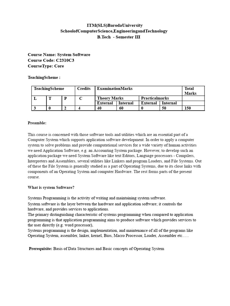 B.tech Semester III System Software 08-08-2023 (Revised) | PDF | Software | Assembly Language
