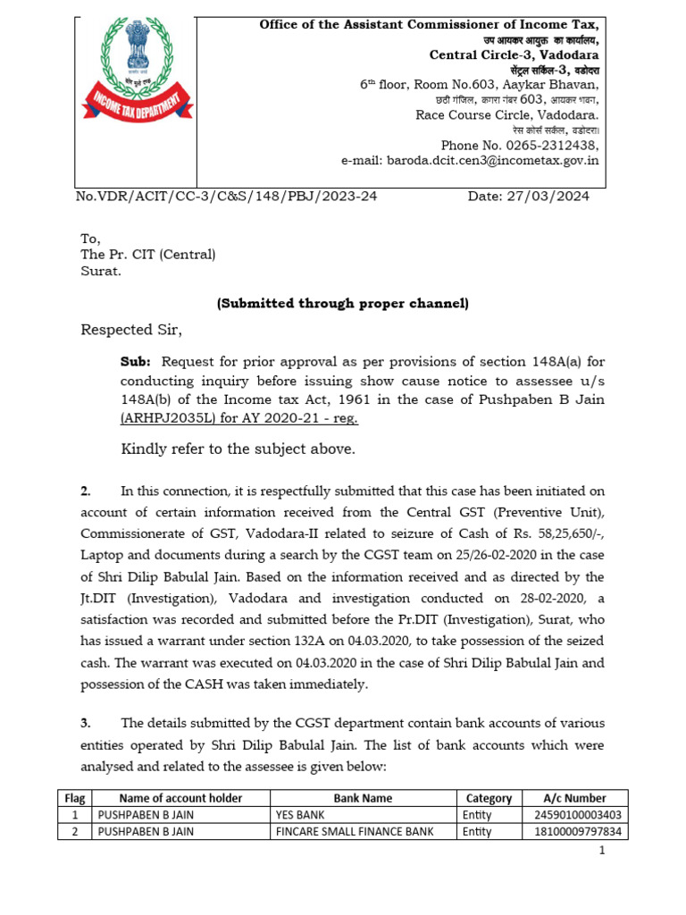Proposal Letter For 148A (A) Pushpaben B Jain | PDF | Banks | Debits ...