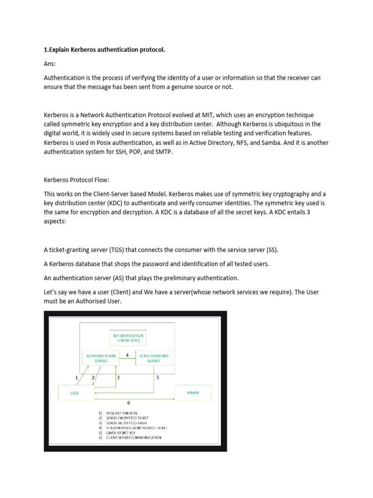 1.explain Kerberos Authentication Protocol | PDF | Firewall (Computing) | Computer Network