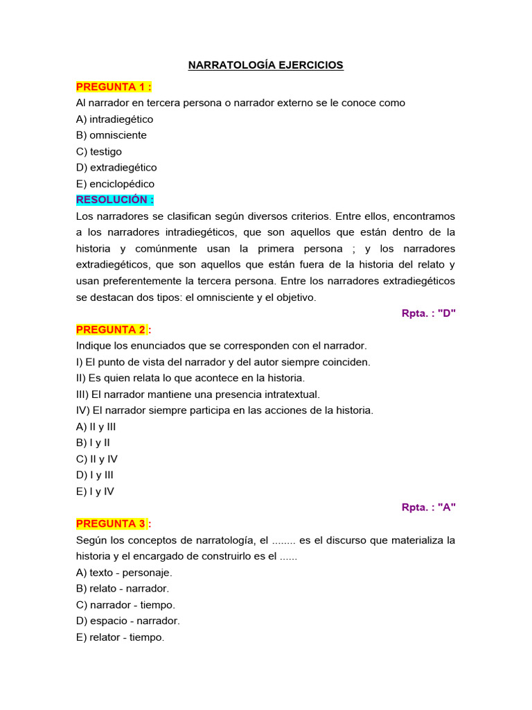 TEMA - 04 - NARRATOLOGÍA EJERCICIOS | PDF | Narración