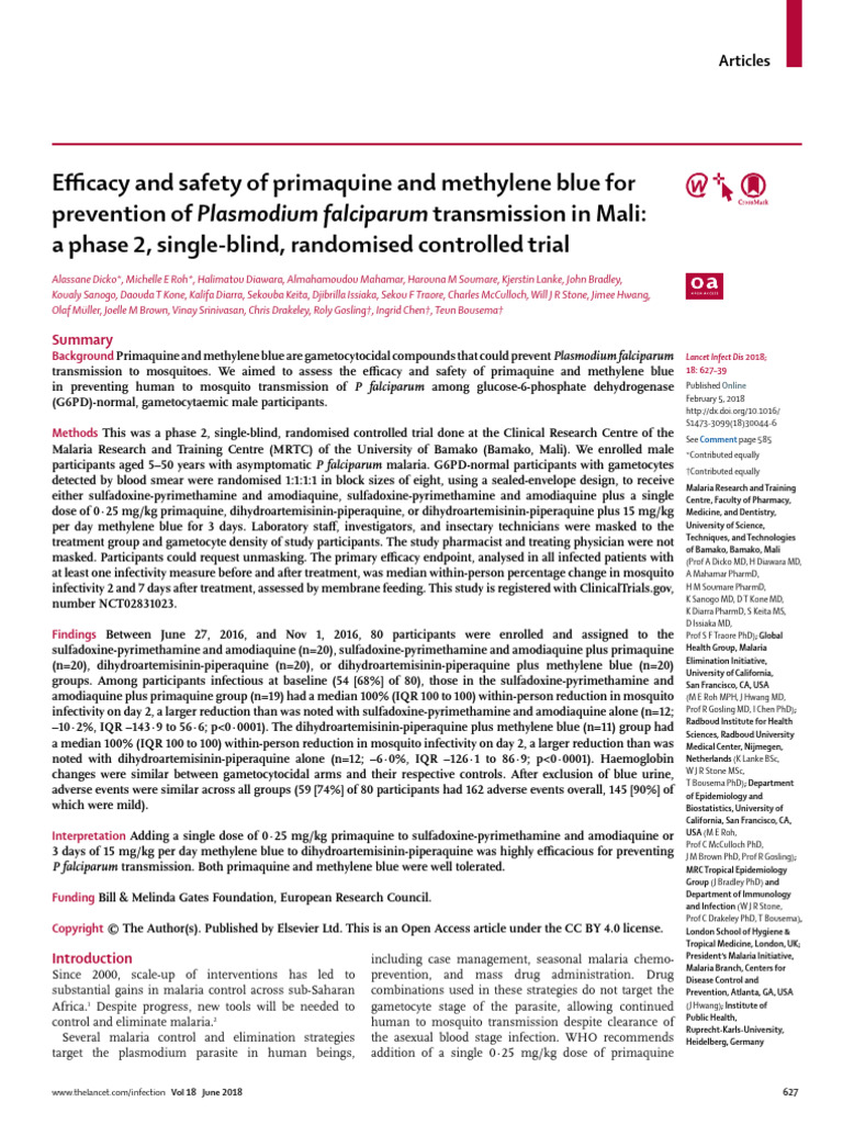 Methylene Blue Kills Malaria Parasites | PDF | Malaria | Medical ...