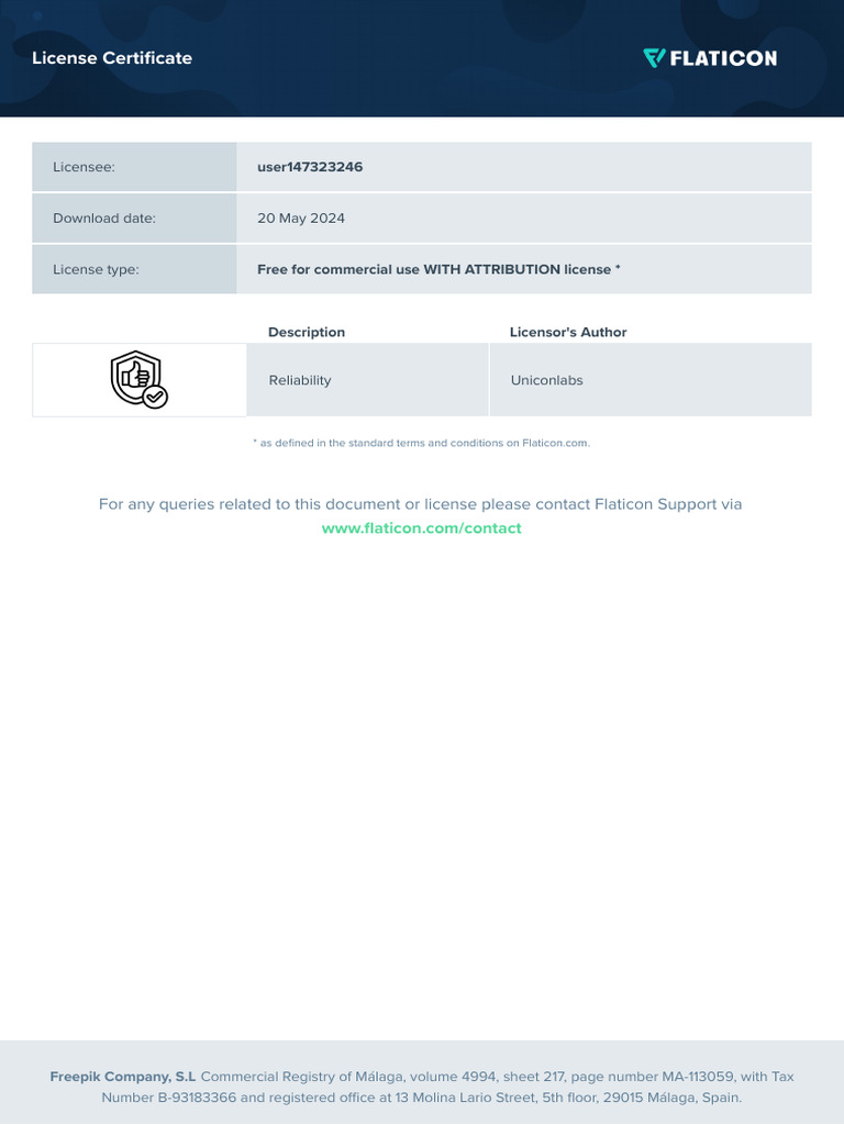 Free License Certificate for Flaticon Use | PDF | License | World Wide Web