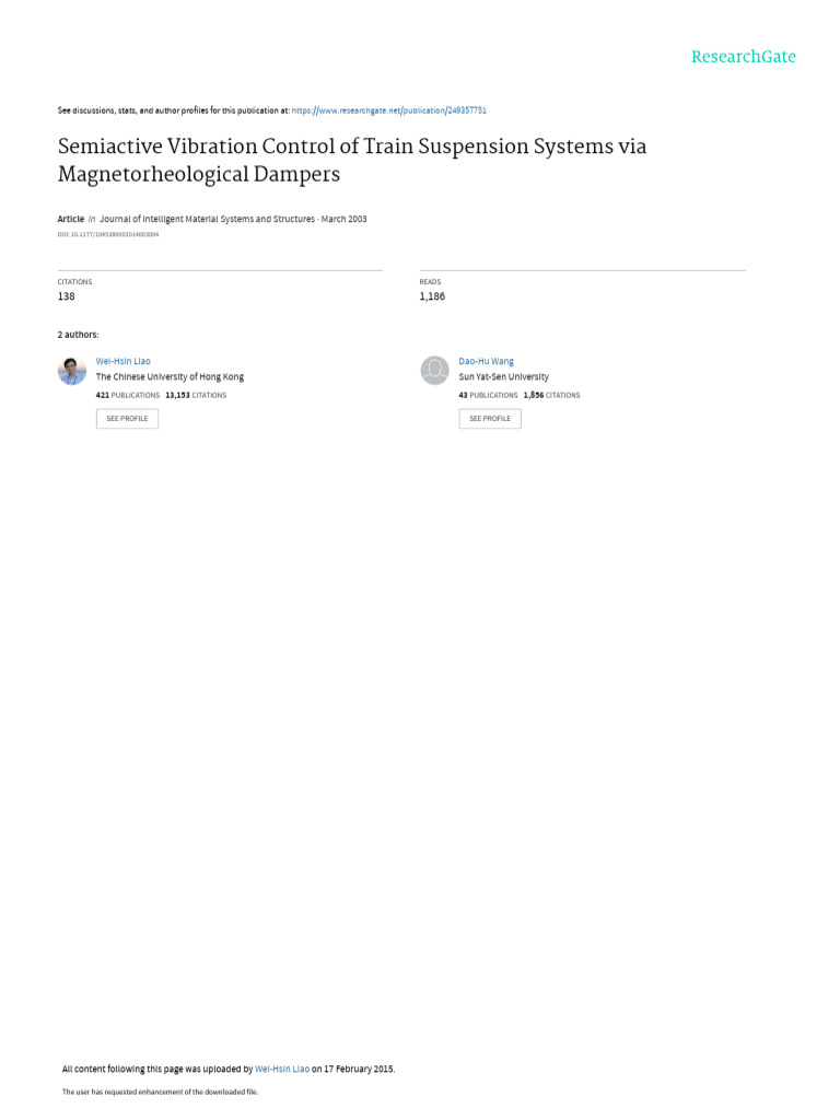 Semiactive Vibration Control of Train Suspension S | PDF | Damping | Mechanical Engineering