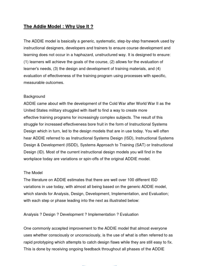 The Addie Model - Article Review | PDF | Instructional Design ...