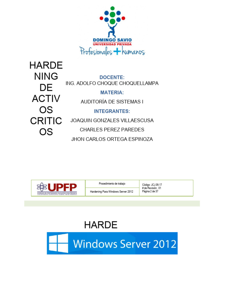 Grupo#1 Hardening Activos Criticos - Windows Server 2012, Azure Web ...