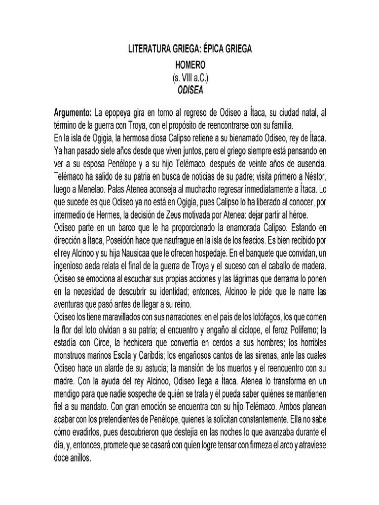 La Odisea de Clasicismo Griego Periodo Arcaico Literatura Griega | PDF | Odisea | Odiseo