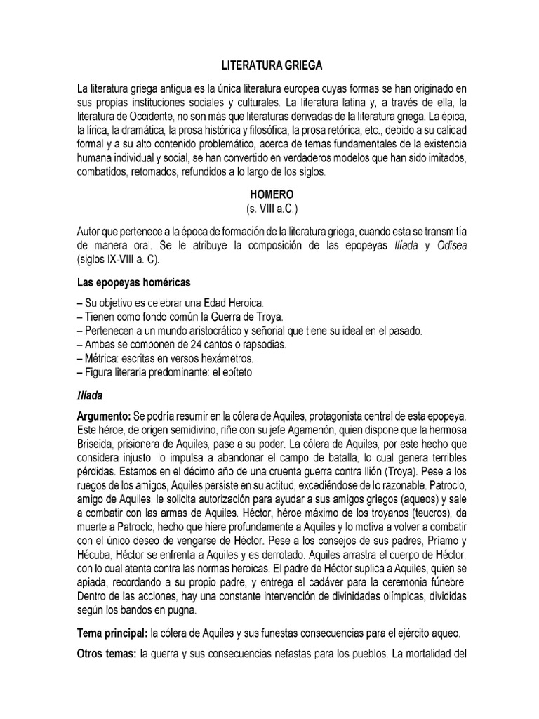 La Ilíada de Clasicismo Griego Periodo Arcaico Literatura Griega | PDF ...