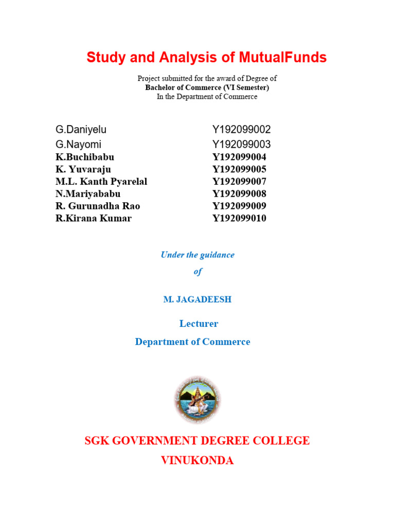 Mutual Funds Study - SGK College Project | PDF | Investment Fund ...
