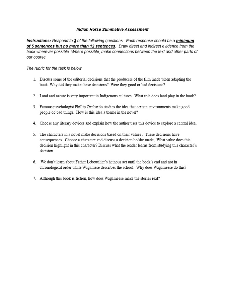 Indian Horse Units | PDF | Thought | Critical Thinking