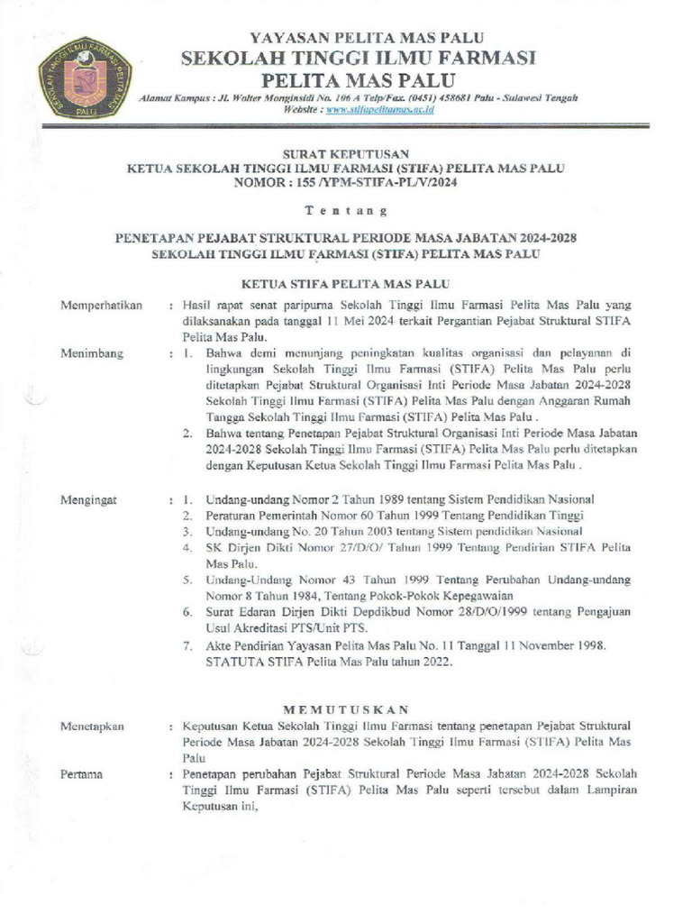 SK Jabatan Struktural 2024-2028 | PDF