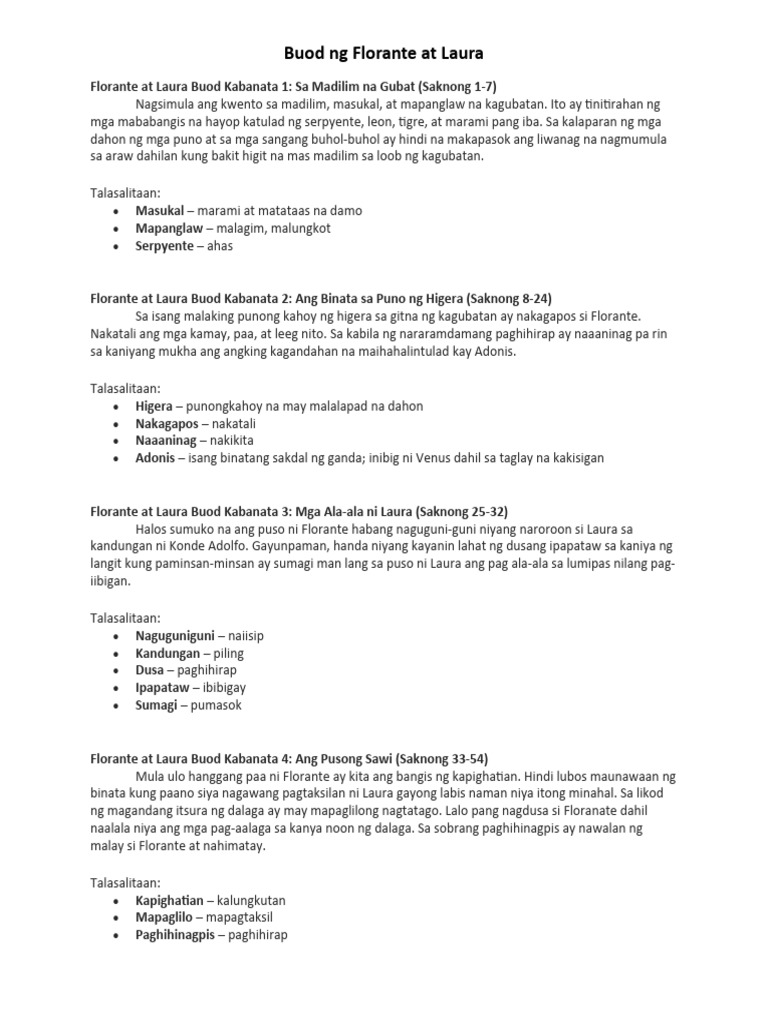 Buod NG Florante at Laura | PDF