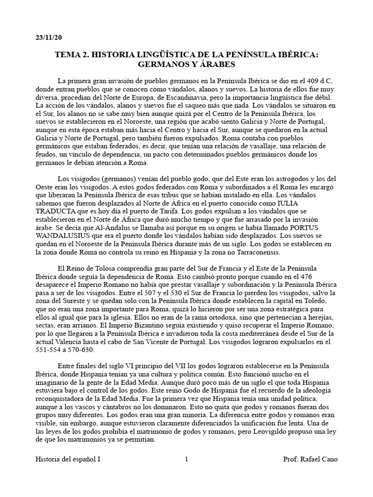 Historia lingüística: germanos y árabes | PDF | latín | Lengua española