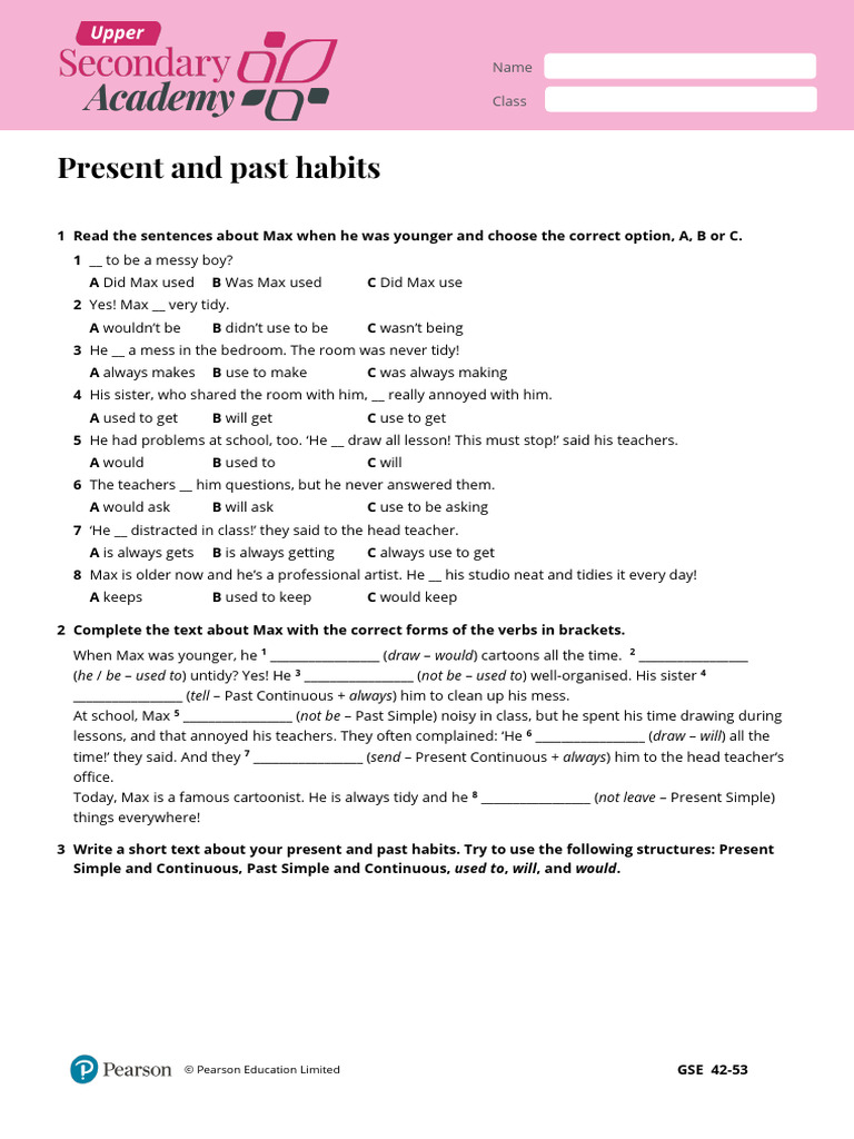Max's Past and Present Habits Exercise | PDF | Linguistics
