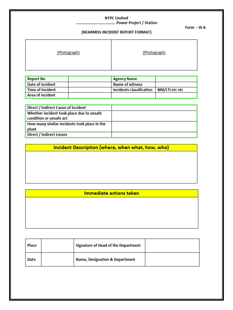 Near Miss Incident Report Form | PDF