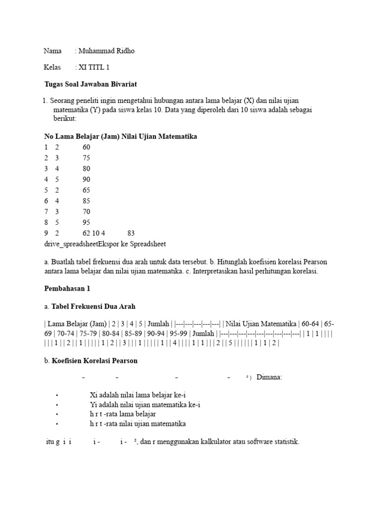 Muhammad Ridho XI TITL 1 - Tugas Soal Jawaban Analisis Bivariat | PDF | Metode & Bahan Ajar