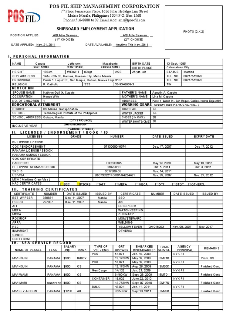 Application Form. | PDF | Shipping | Merchant Navy