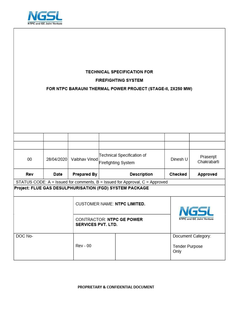 Firefighting System Specs for NTPC Barauni | PDF | Specification ...