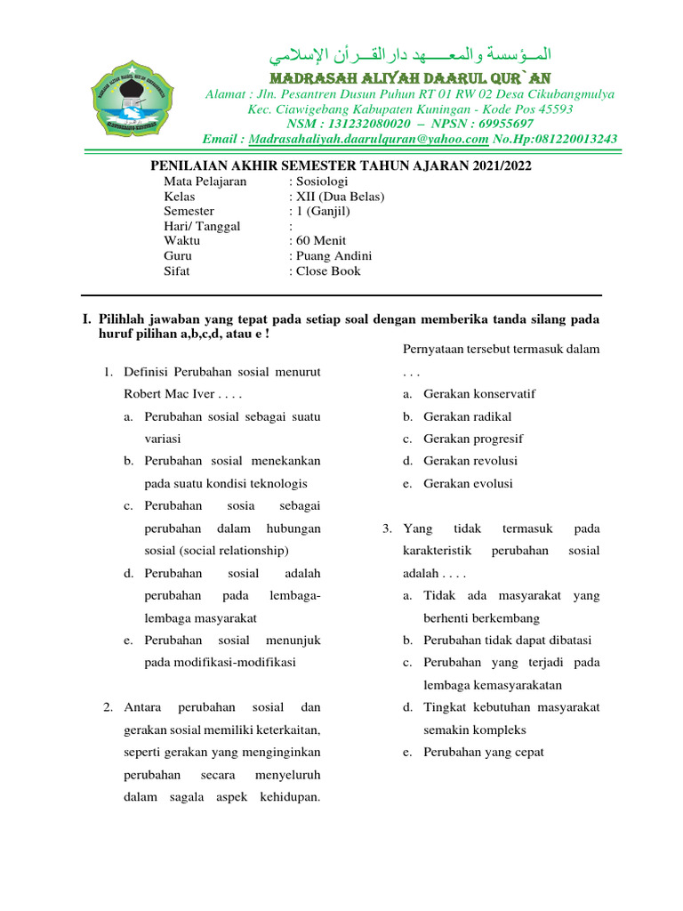 SOAL PAS KELAS XII SEMESTER 1-Dikonversi | PDF