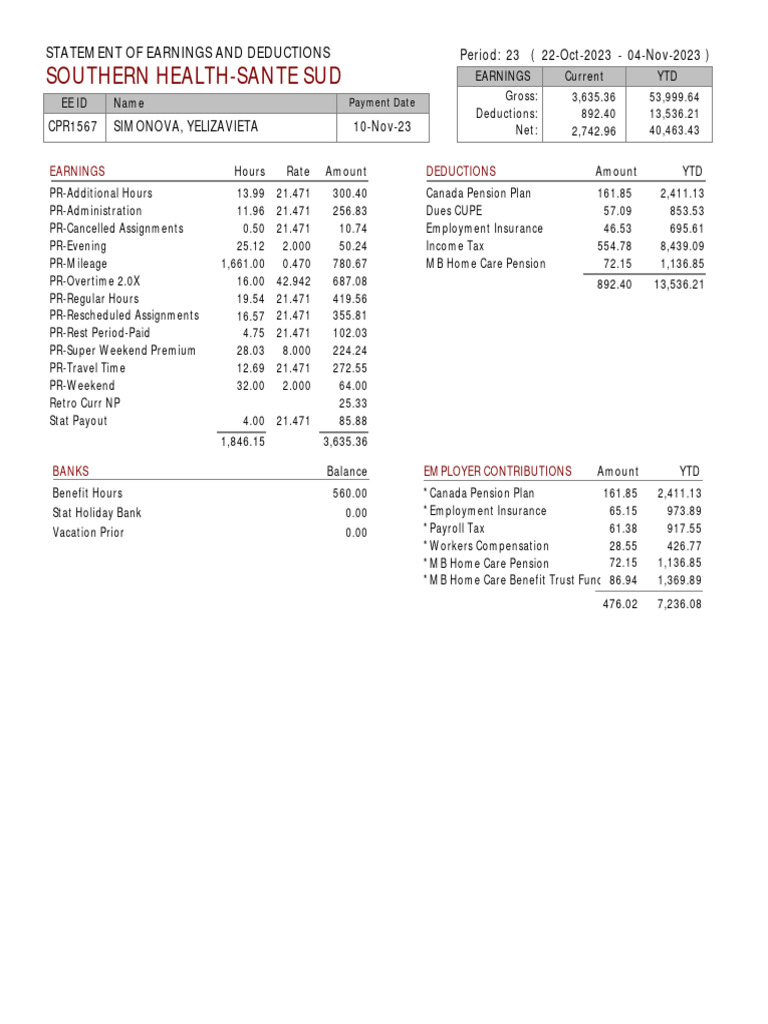 Pay Statement 890853 2 | PDF | Pension | Unemployment Benefits
