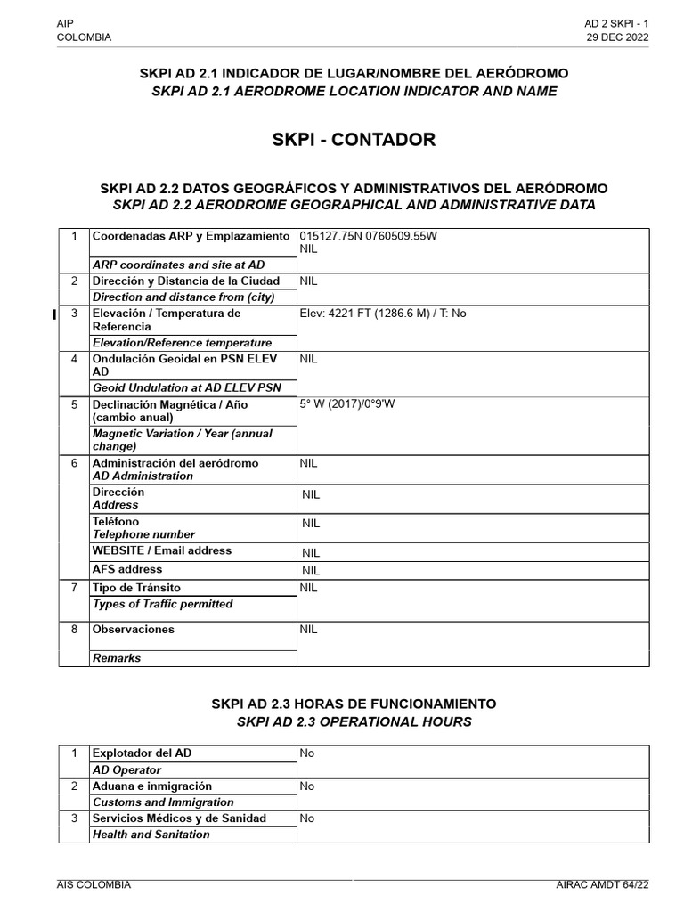 Datos Aeronáuticos Aeródromo SKPI | PDF | Seguridad de la aviación ...
