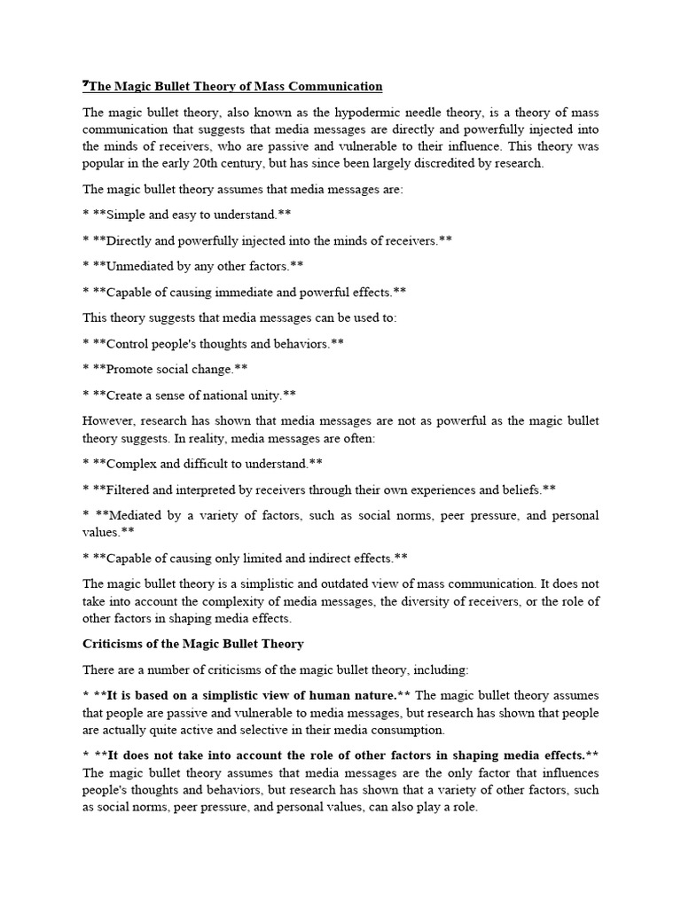 Notes About Magic Bullet Theory, Knowledge Gap Theory, Uses and ... Notes About Magic Bullet Theory, Knowledge Gap Theory, Uses and ...