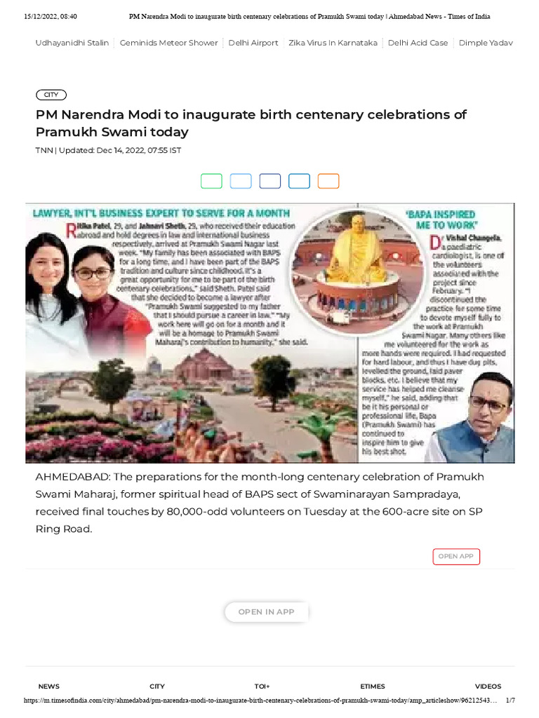 Modi Opens Pramukh Swami Centenary | PDF | Bhakti Movement
