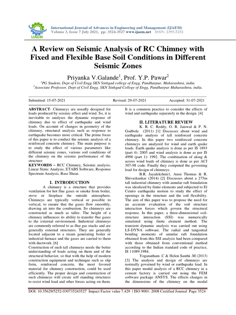 A Review On Seismic Analysis of RC Chimney With Fixed and Flexible Base ...