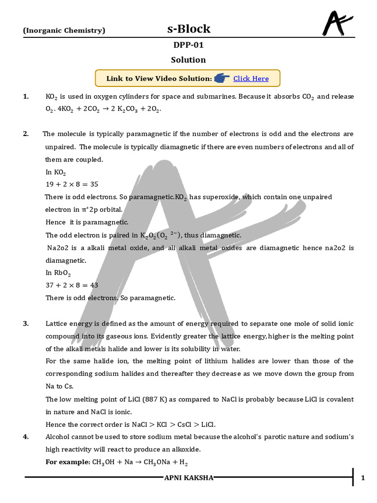 DPP - 01 (Video Solution) - S-Block | Download Free PDF | Ion | Hydroxide