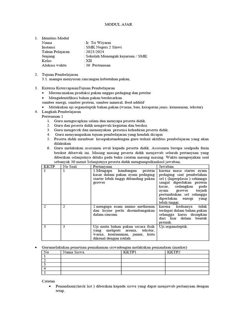 MODUL AJAR Agribisnis Ternak Unggas | PDF