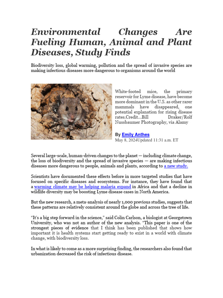 Environmental Changes Increase Disease Risks | PDF | Biodiversity ...