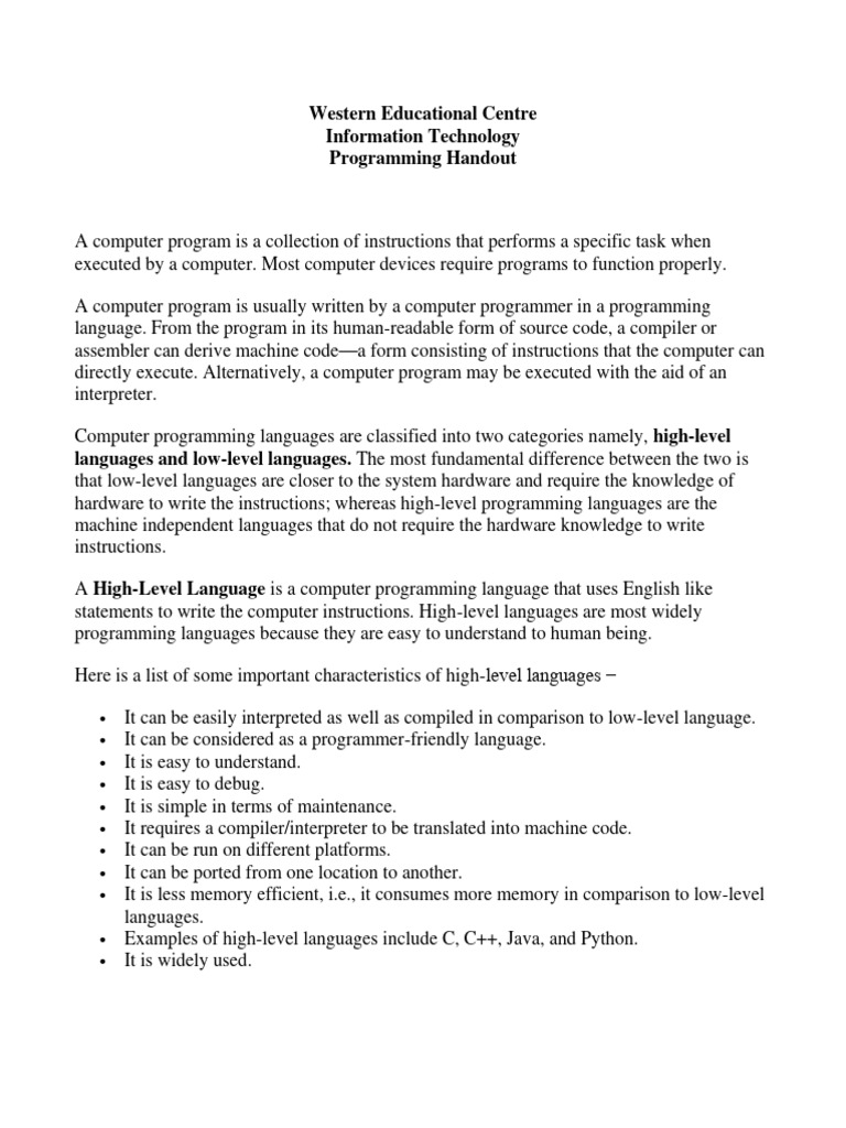 Programming Handout 1 | PDF | Computer Programming | Computer Program Programming Handout 1 | PDF | Computer Programming | Computer Program
