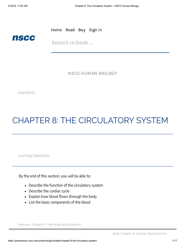 Chapter 8 - The Circulatory System - NSCC Human Biology | PDF | Heart ...