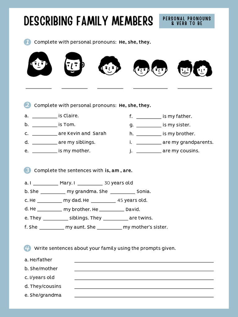 Describing Family Members Grammar Practice Worksheet in Colorful and ...