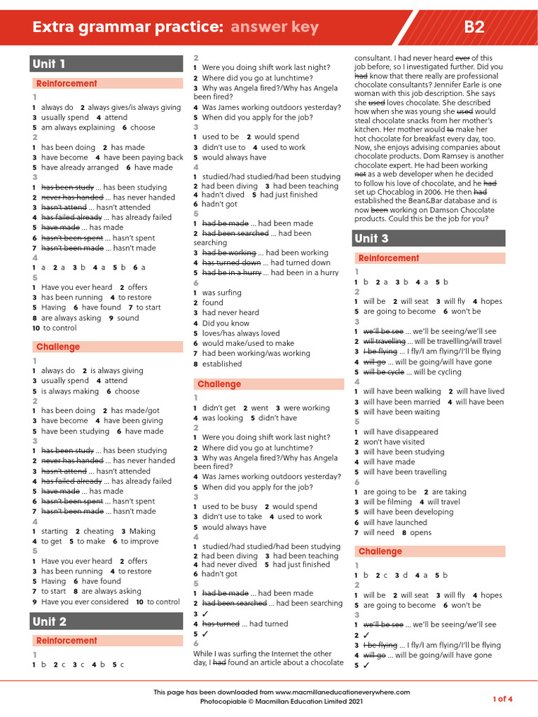 B2 Extra Grammar Practice Answer Key | PDF