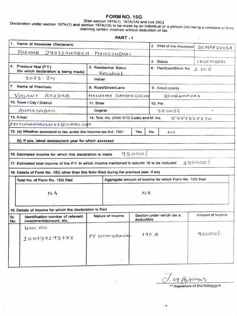 Form 15G 03 May 2024 | Download Free PDF | Income Tax | Government Finances