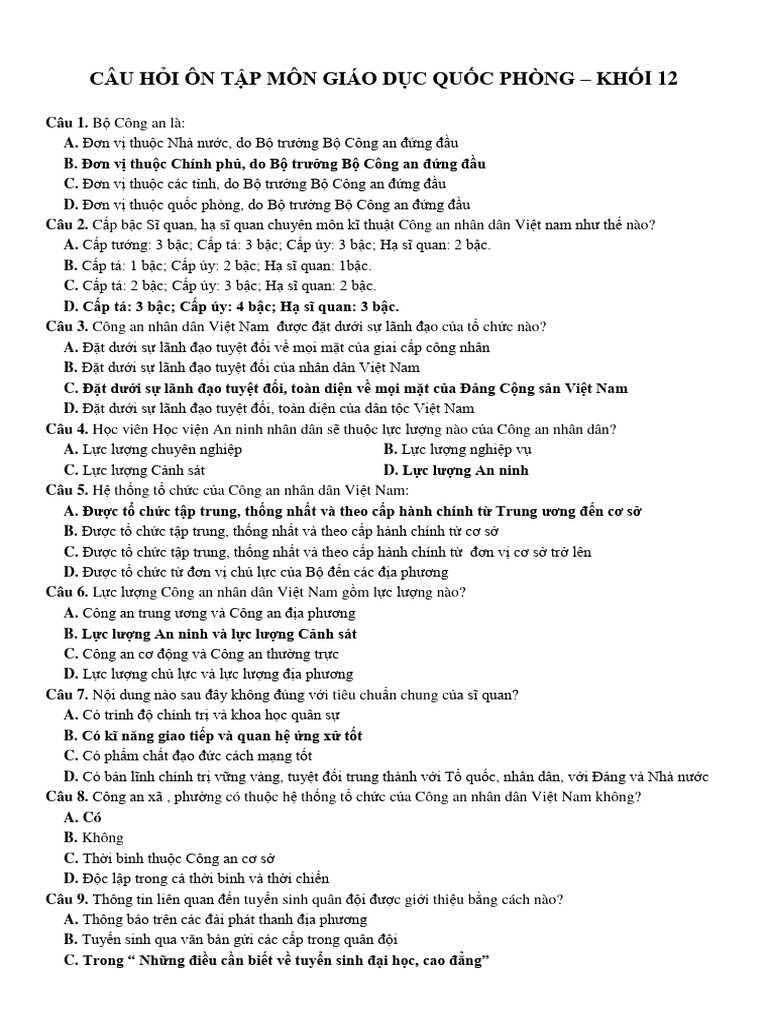 Ôn Tập Gdqp-Khối 12-Hki | PDF