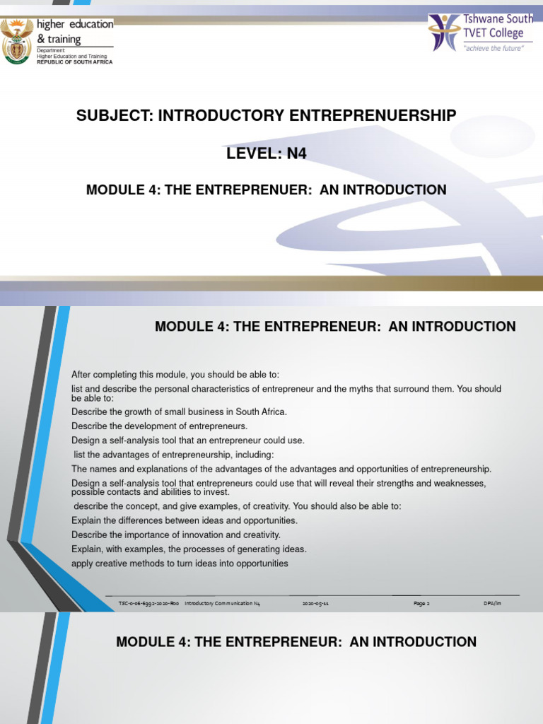 Intro EBM N4module 4 | Download Free PDF | Entrepreneurship | Risk