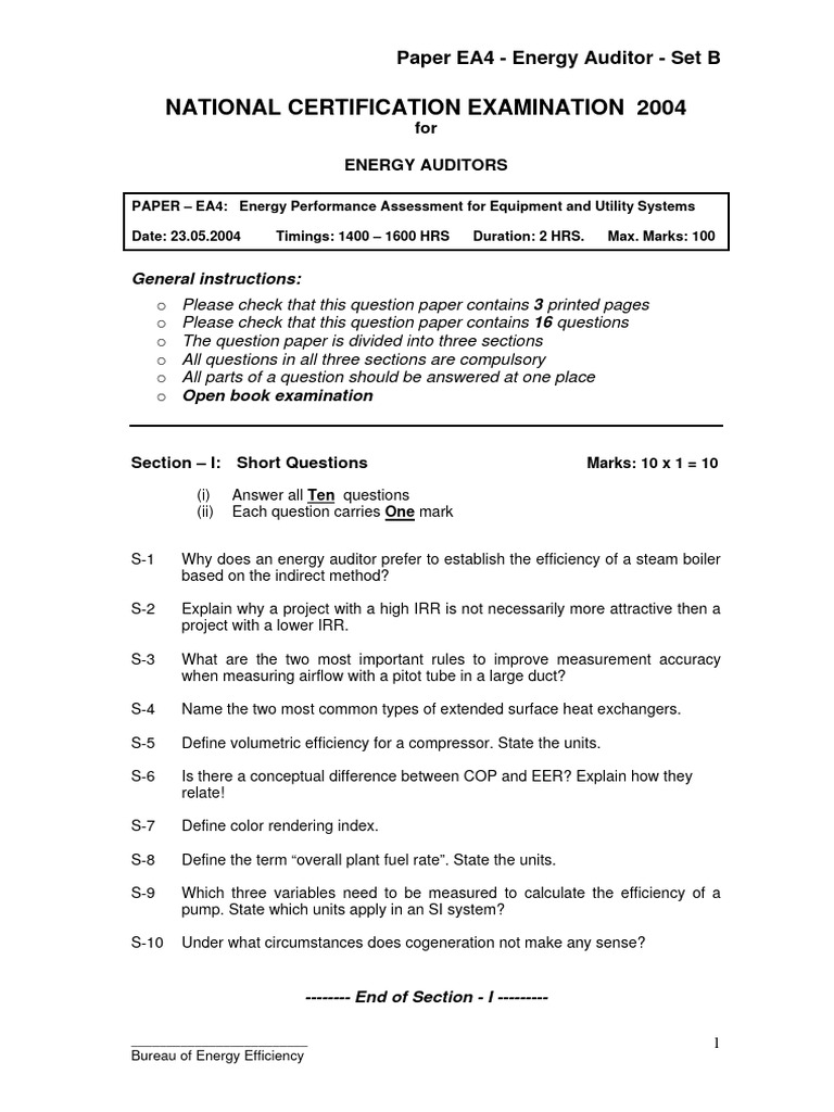 Energy Audit Questions Paper For BEE 46 | PDF | Science & Mathematics ...