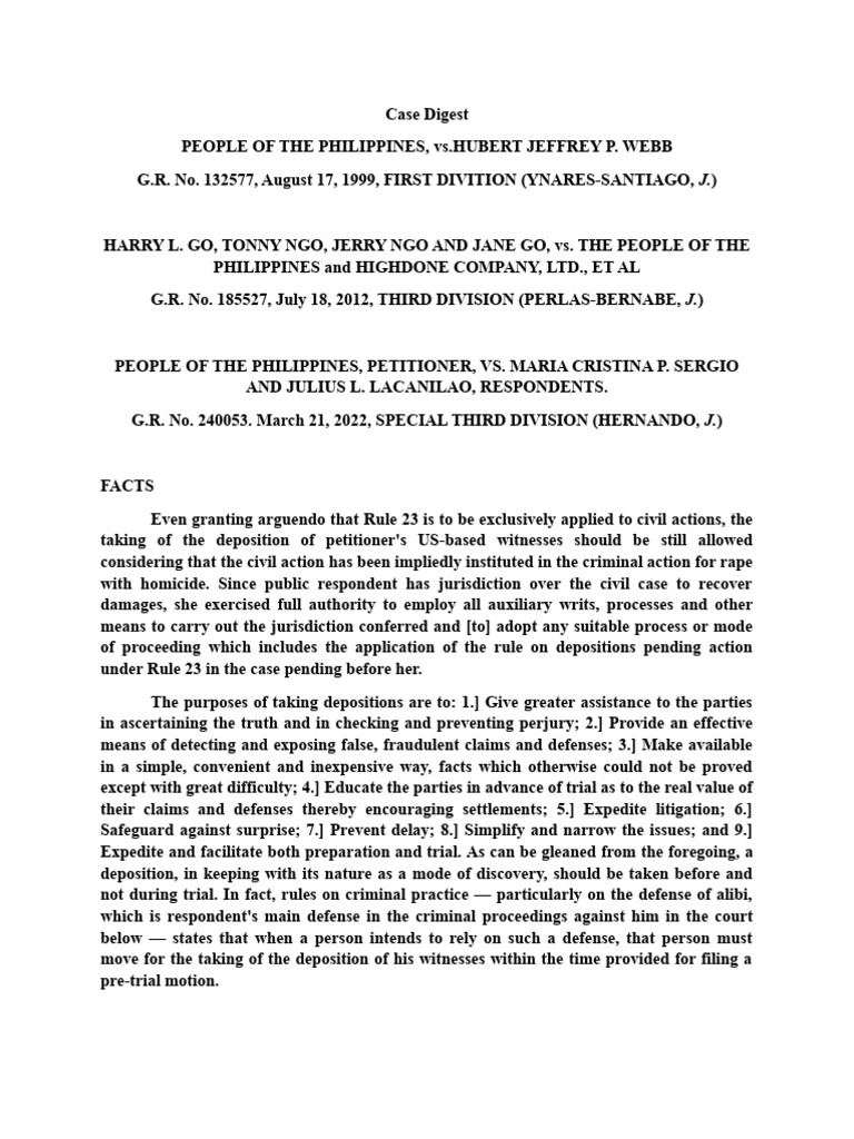 Case Digest | PDF | Deposition (Law) | Witness