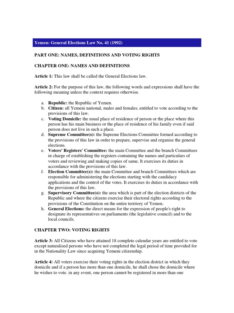 General Elections Law No. 41 (1992) | PDF | Voting Rights In The United ...