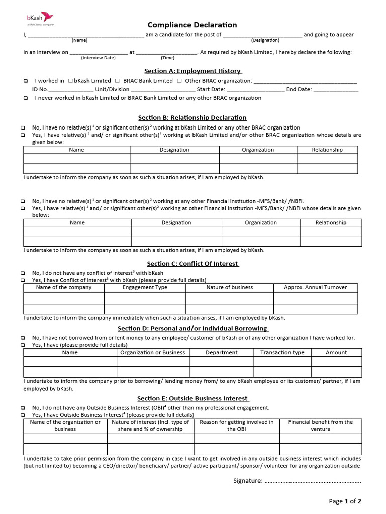 Updated Compliance Declaration Form | PDF | Stepfamily | Business