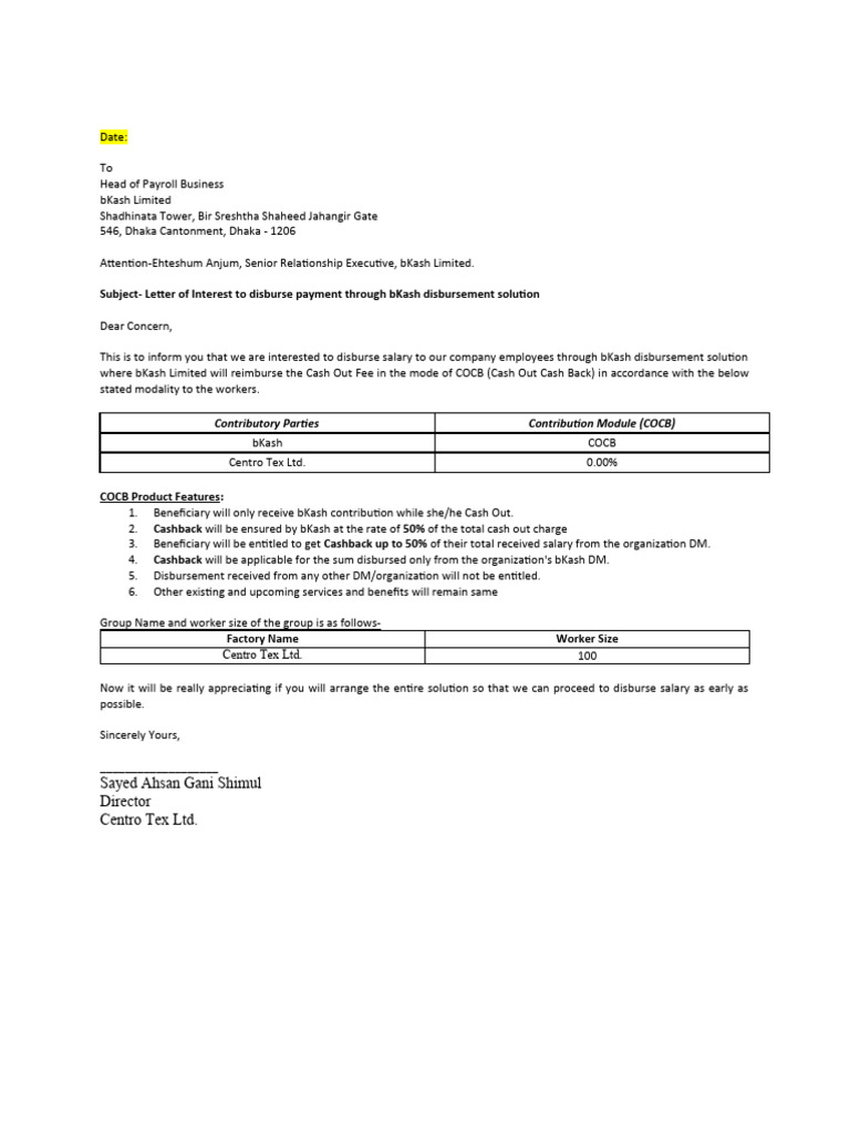 COCB-Letter of Interest Format | PDF | Career & Growth | Finance ...